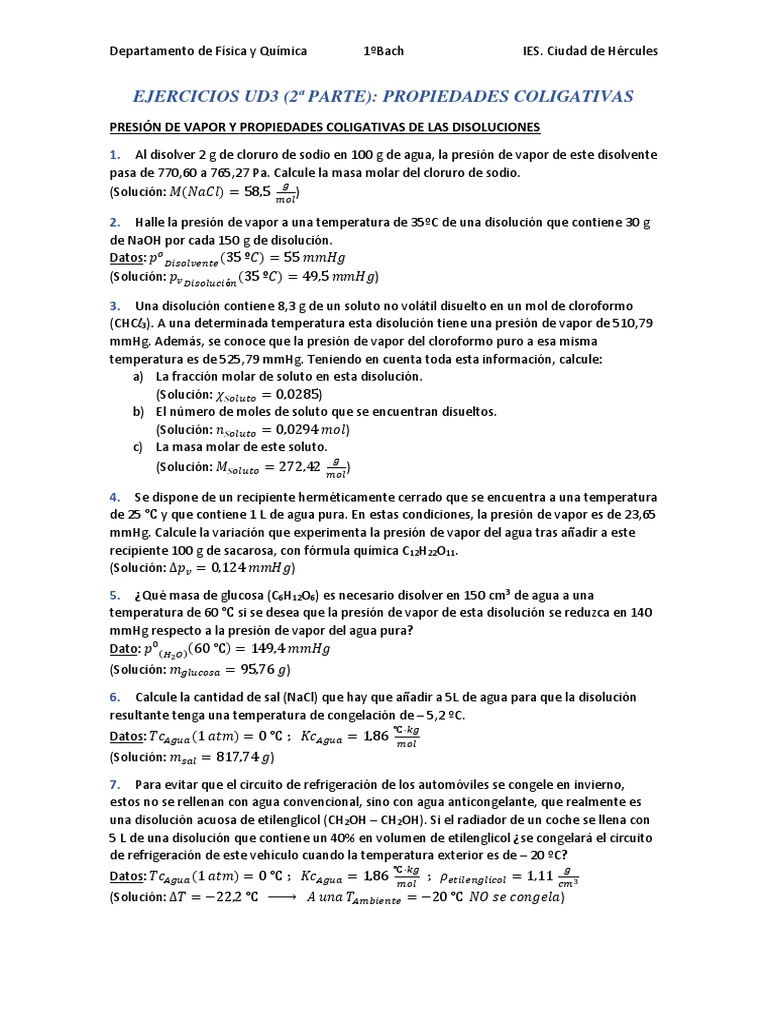 Ejercicios UD3 (2a Parte)_Propiedades coligativas | PDF | Ósmosis | Agua