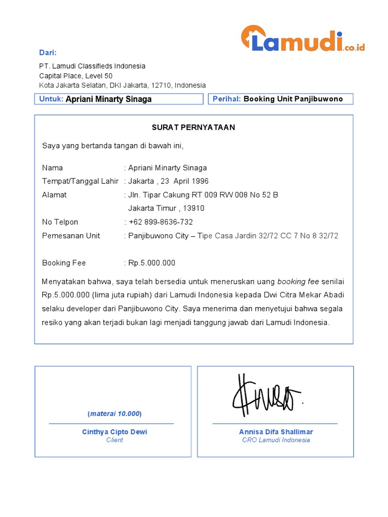 Surat Persetujuan Trf Developer Pdf
