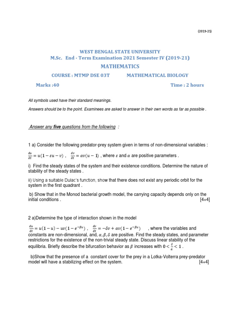 MATBIO2021 | PDF | Steady State | Applied Mathematics