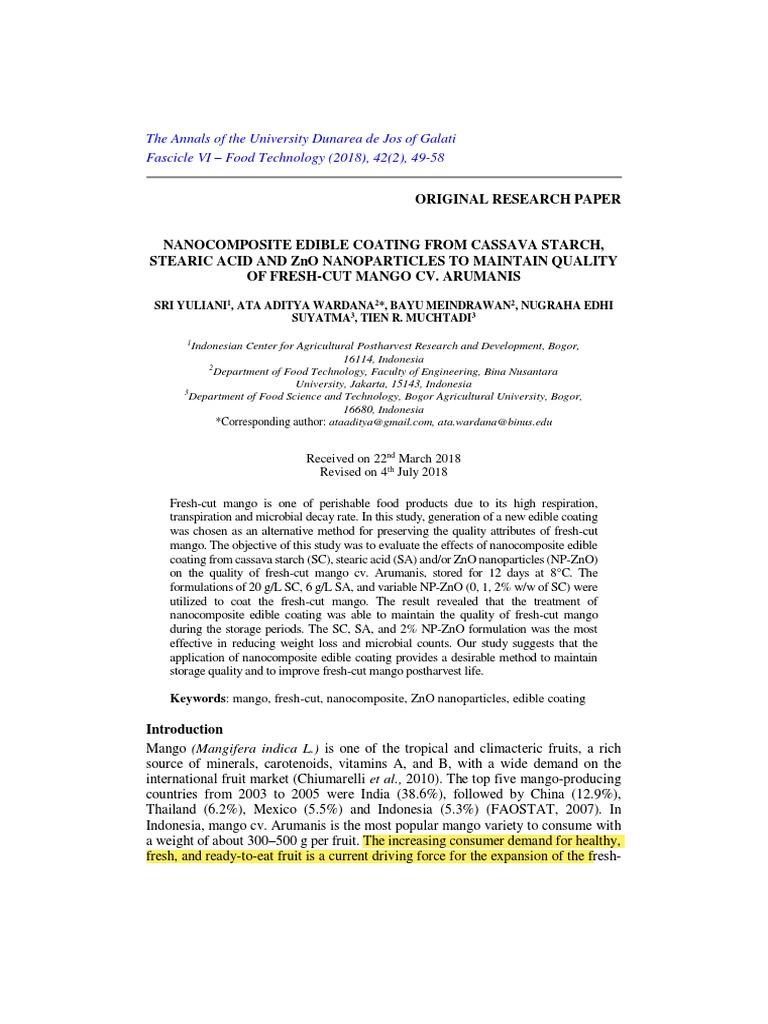 Edible Coating On Mango Slices | PDF | Materials | Physical Sciences