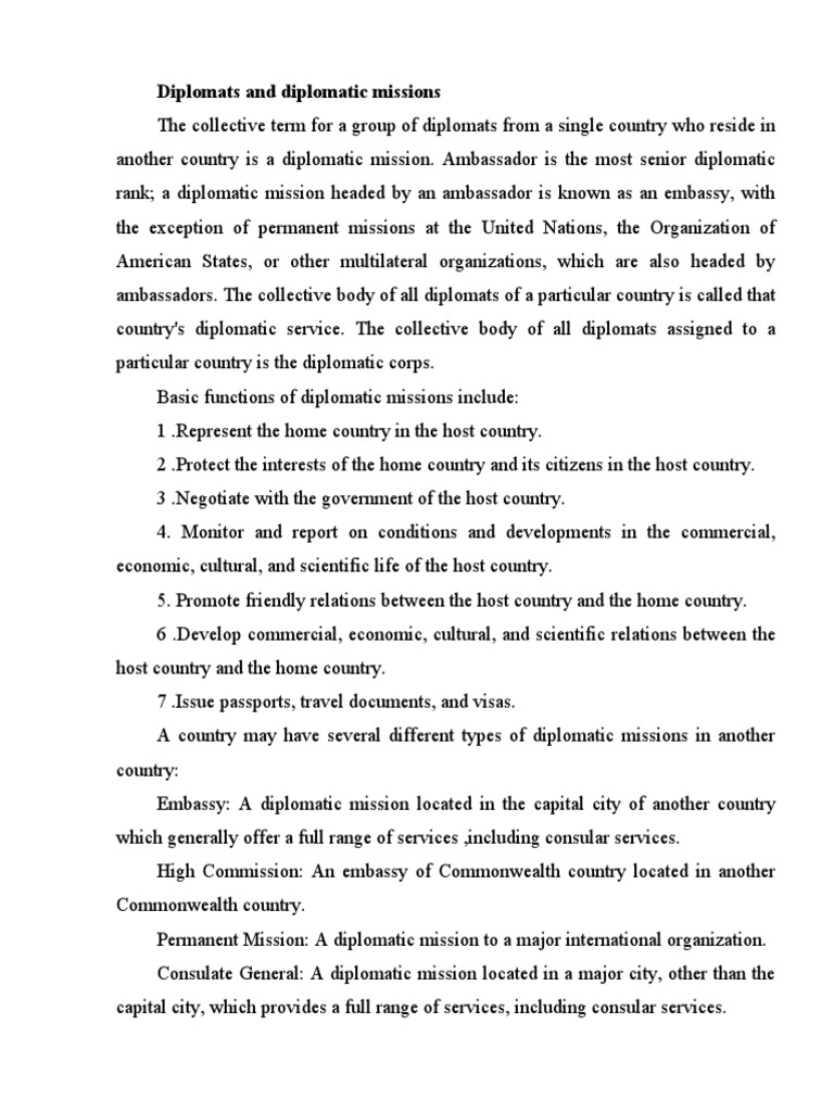 Diplomats and Diplomatic Missions | PDF | Diplomatic Mission | Consul ...