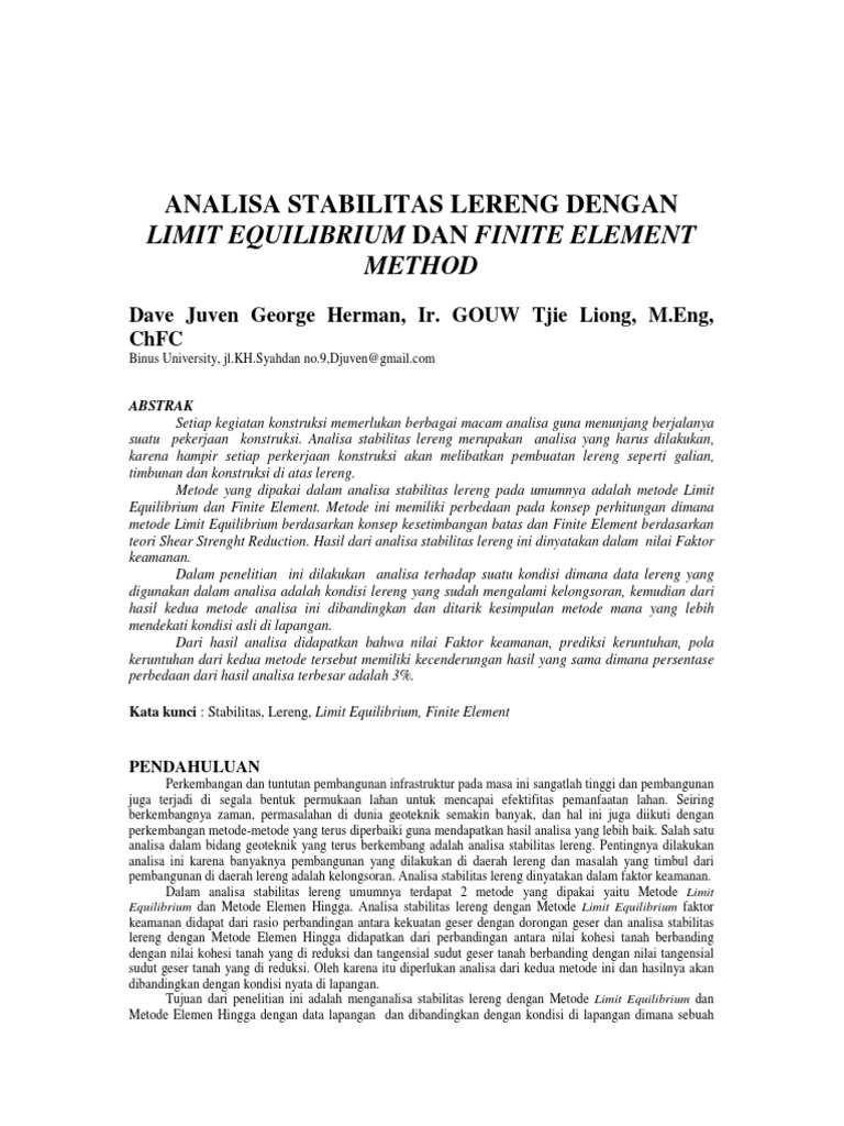 Analisa Stabilitas Lereng Dengan Limit Equilibrium Dan Finite Element Method - Compress | PDF