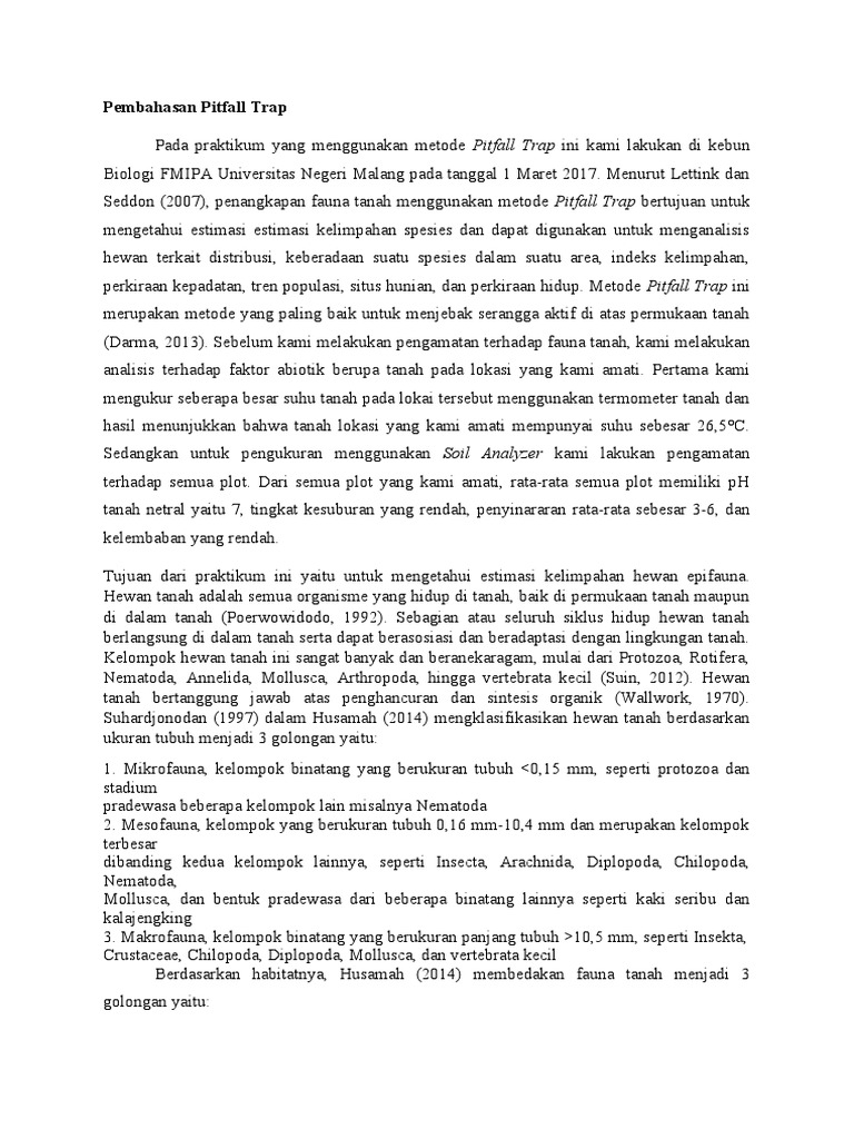 Pembahasan Pitfall Trap | PDF