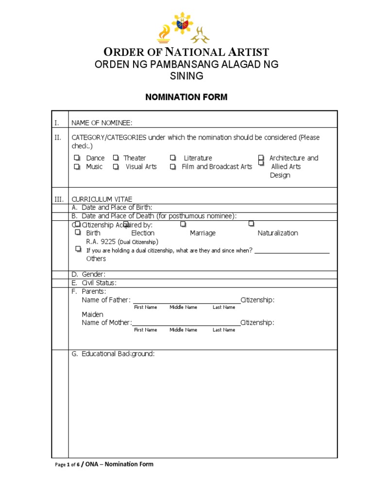 Ona Nomination Form | PDF