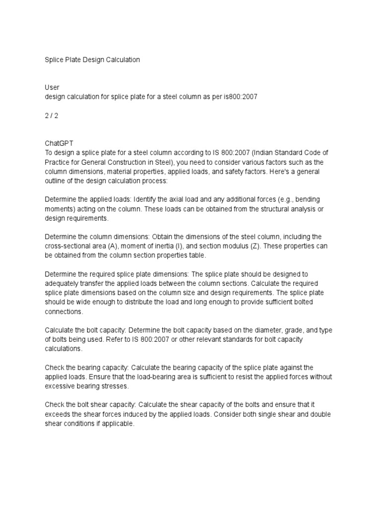 Splice Plate Design of Steel | PDF | Column | Structural Engineering