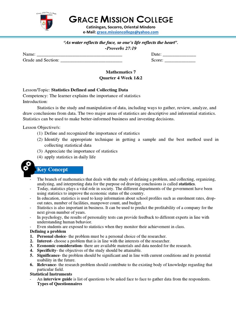 Q4W1_MATH7_Learning_Activity_Sheet1 | PDF | Sampling (Statistics ...