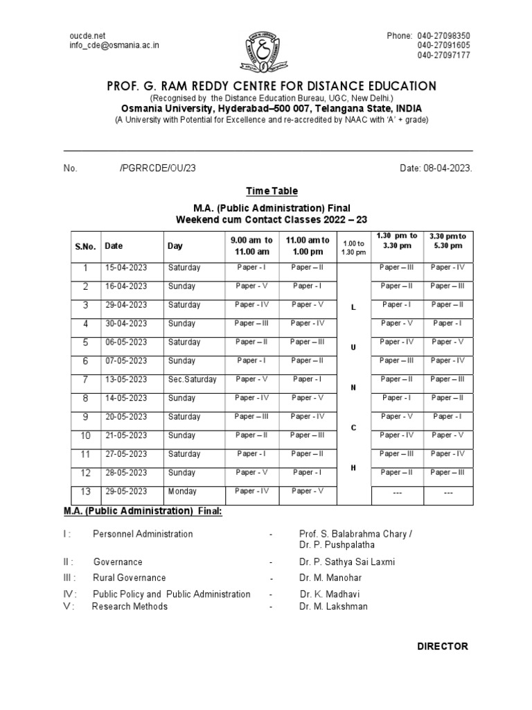 Final Time Table | PDF