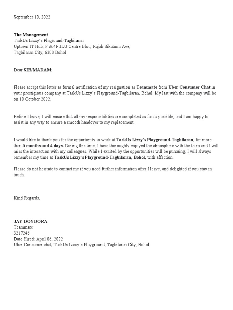 Resignation Letter | PDF