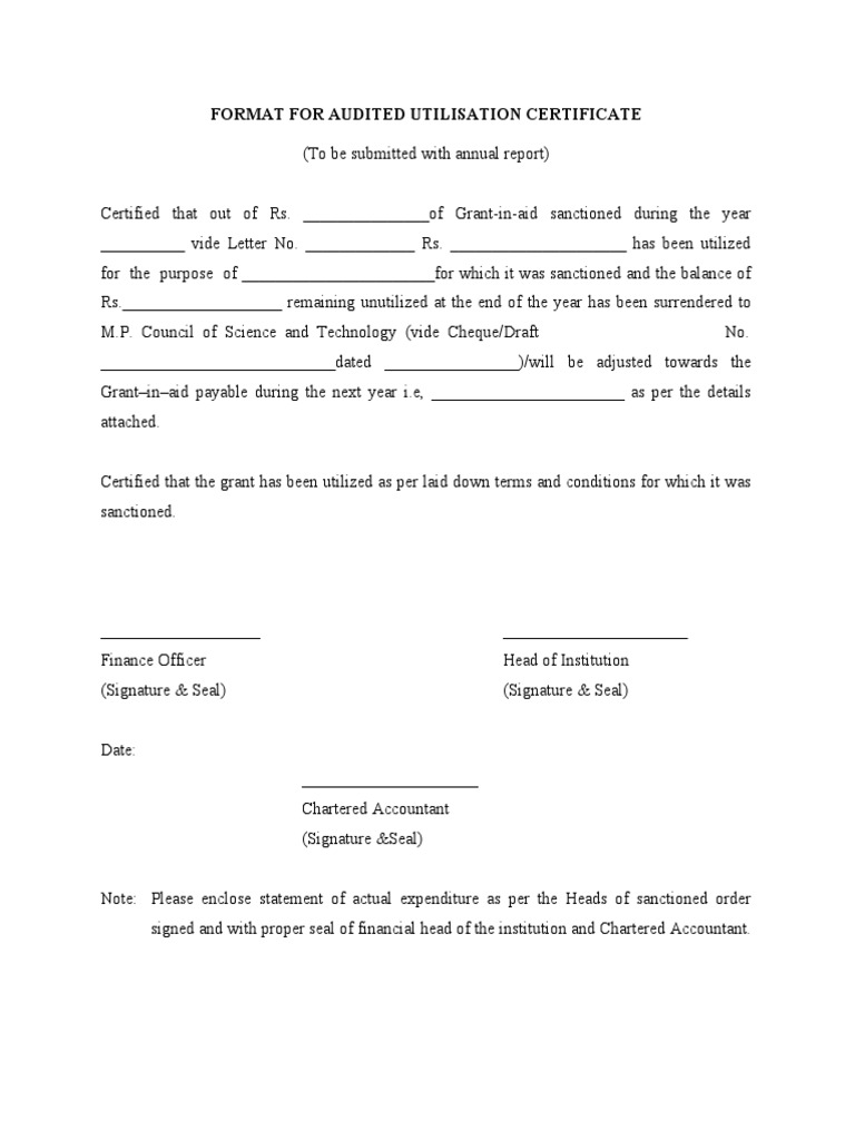 AUDITED UTILISATION CERTIFICATE | PDF