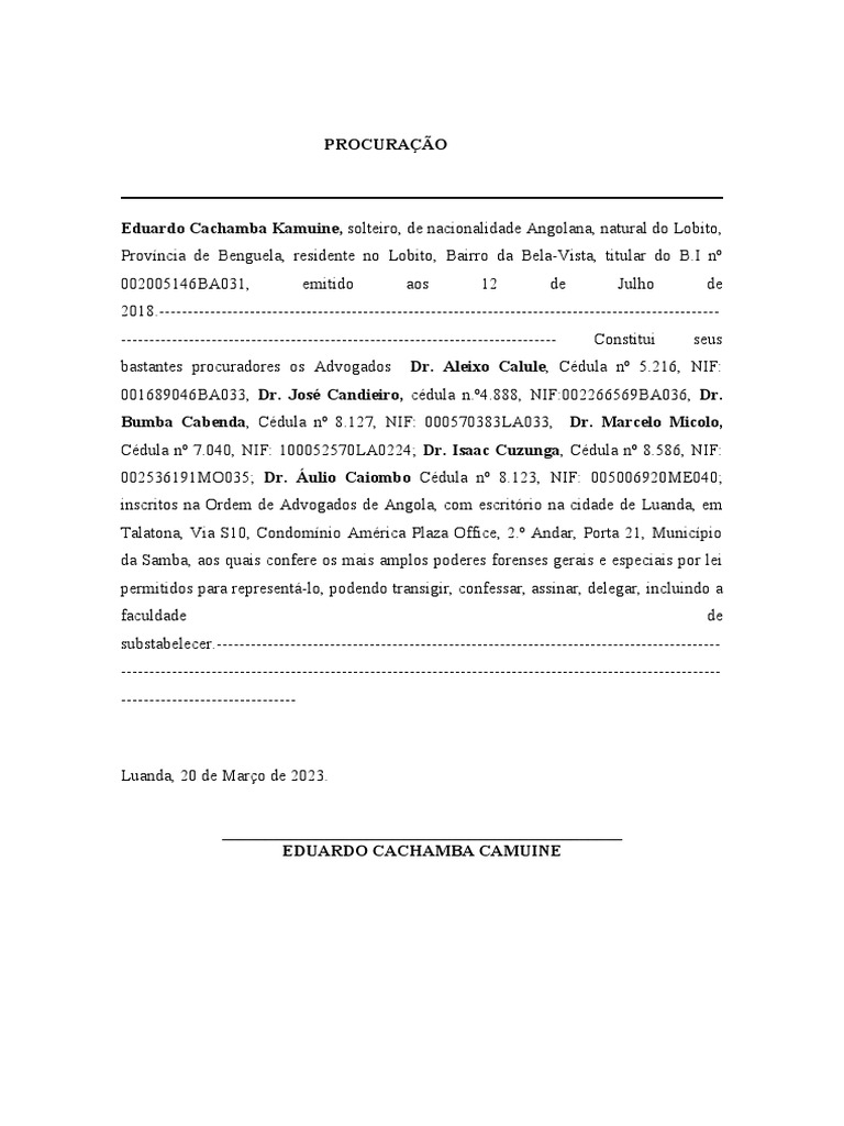 Procuração de Eduardo Cachamba Kamuine | PDF
