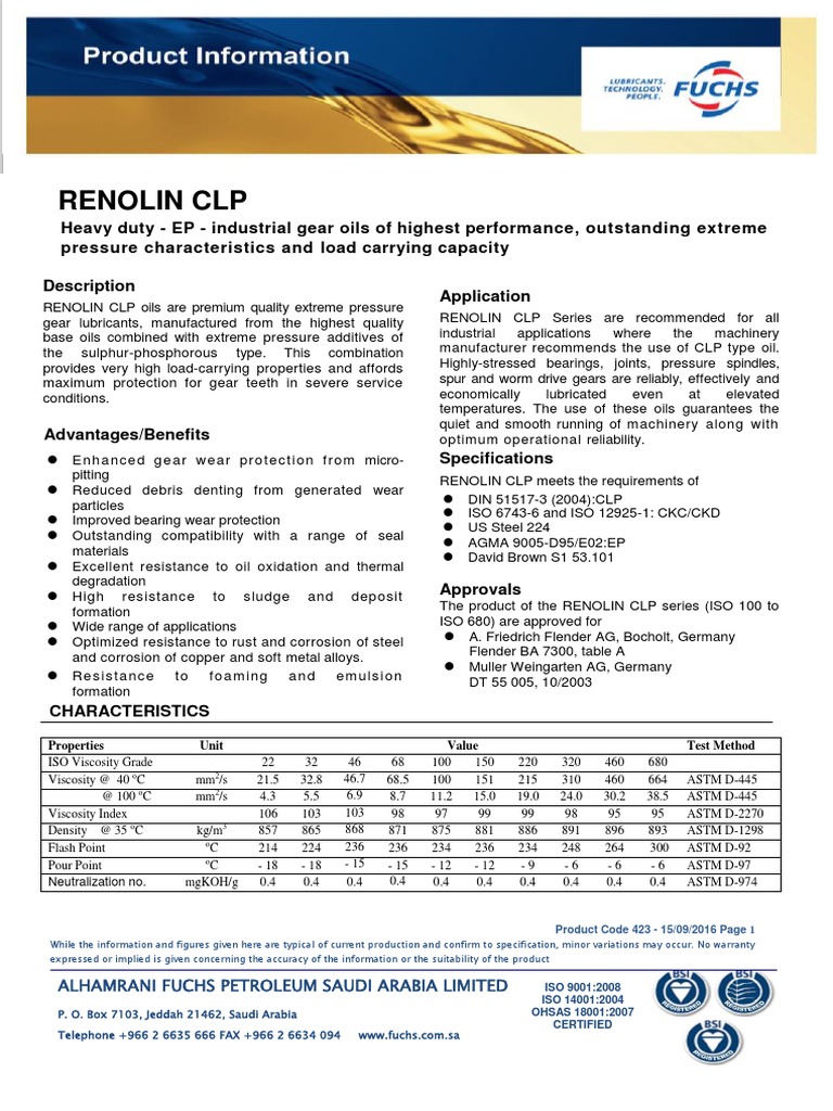 423-Renolin CLP-1 | PDF | Corrosion | Wear