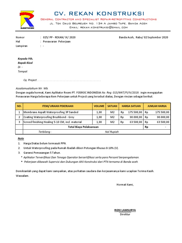 Penawaran Bg Rizal BLP | PDF