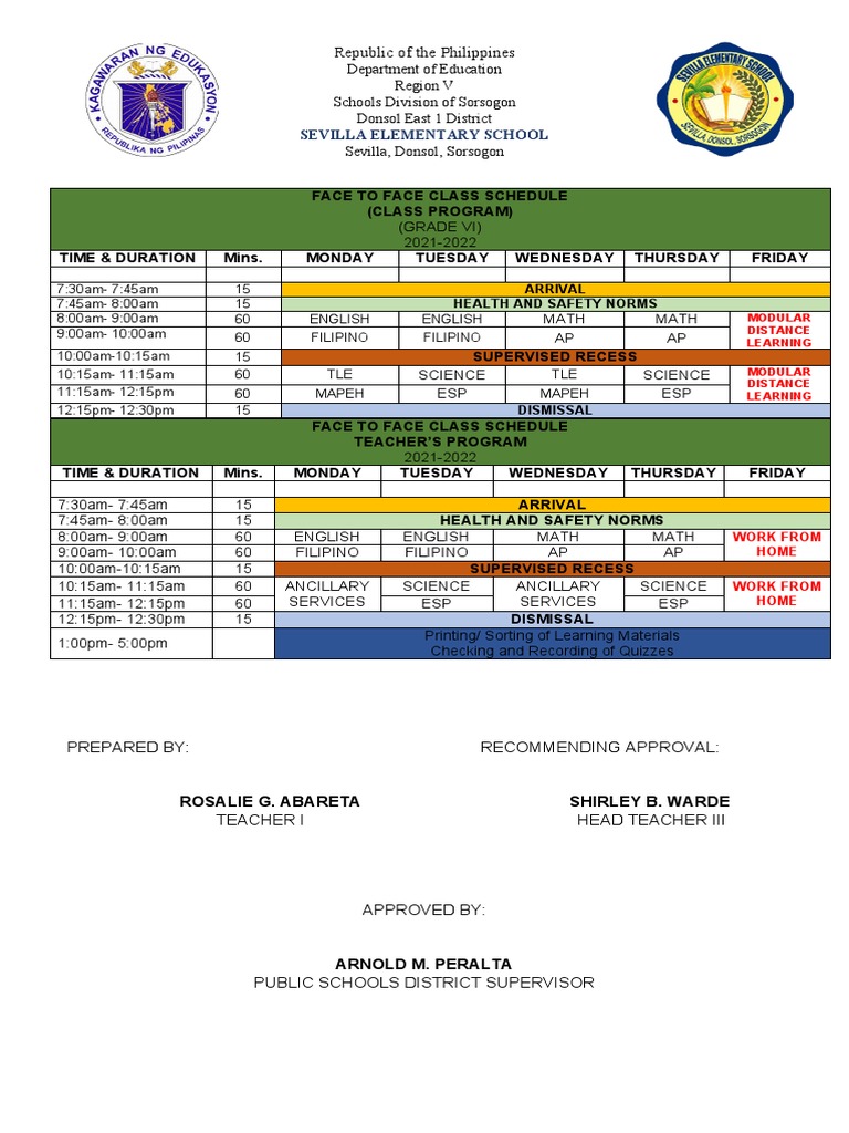 Class Program New 2021 2022 Pdf Philippines Asia