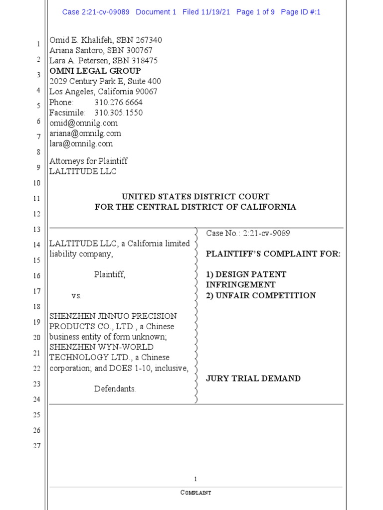 Patent Infringement Complaint | PDF | Patent Infringement | Complaint