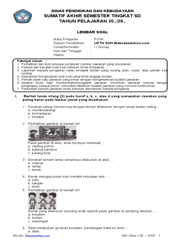 Soal SAS 2 Kelas 1 - PJOK | PDF