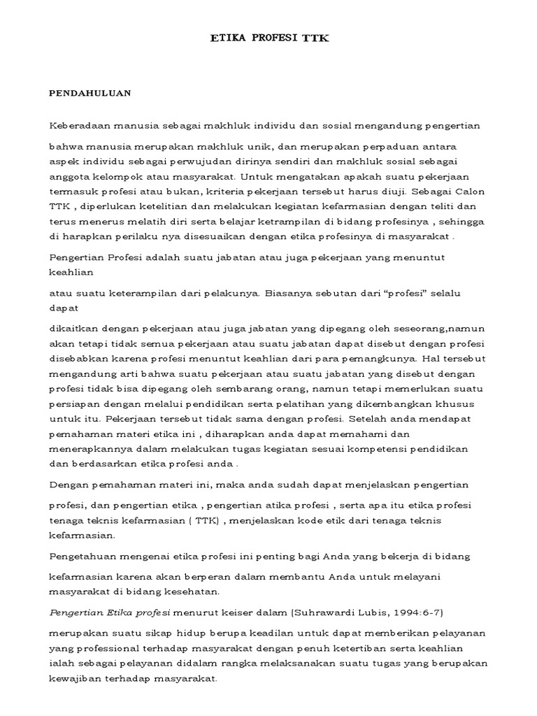 Materi Etika Profesi TTK | PDF