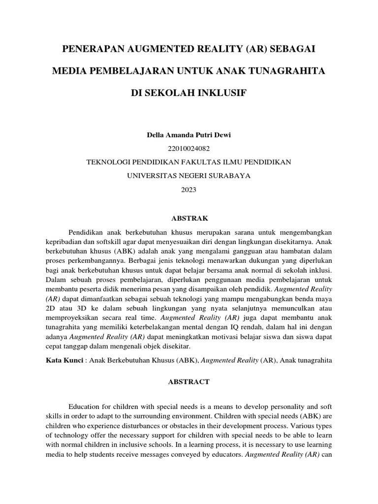 Penerapan Augmented Reality (Ar) Sebagai Media Pembelajaran Untuk Anak ...