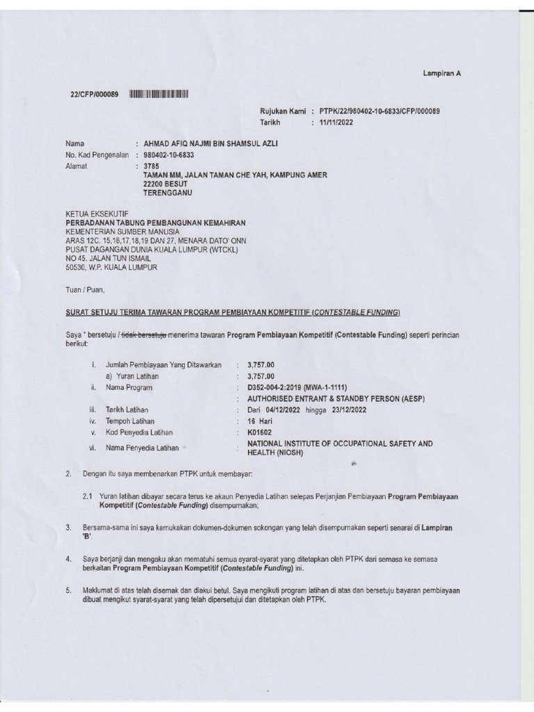 Surat Setuju Terima Tawaran | PDF