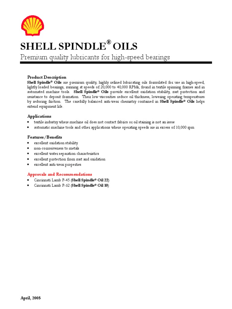 Shell Spindle Oils | PDF | Lubricant | Materials Science