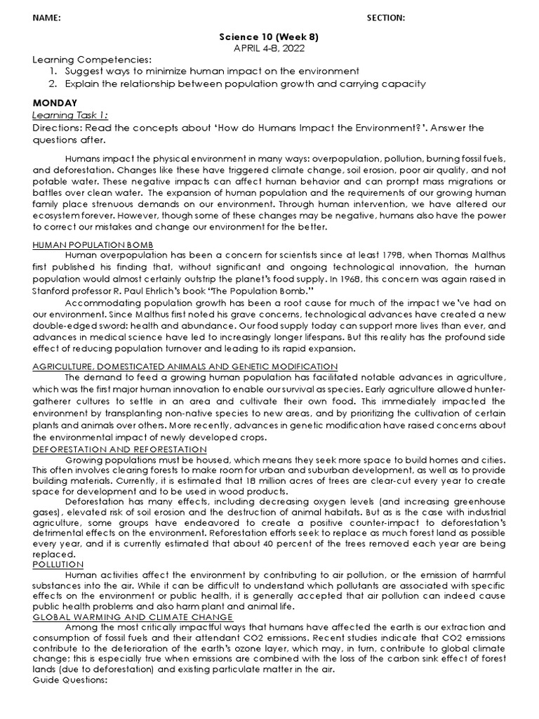 Week 8. ACTIVITY SHEET Q3 | PDF | Agriculture | Human Impact On The Environment