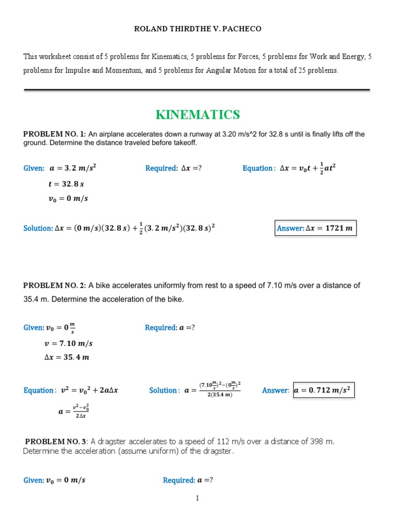 PACHECO, R.T. General Physics Practice Problems (Basics of Kinematics ... PACHECO, R.T. General Physics Practice Problems (Basics of Kinematics ...
