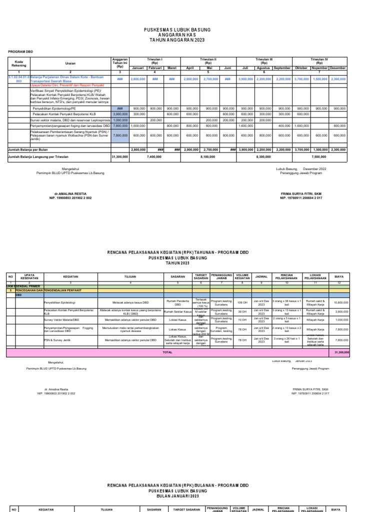 DBD - Anggaran Kas, RPK Tahunan Dan Bulanan 2023 | PDF