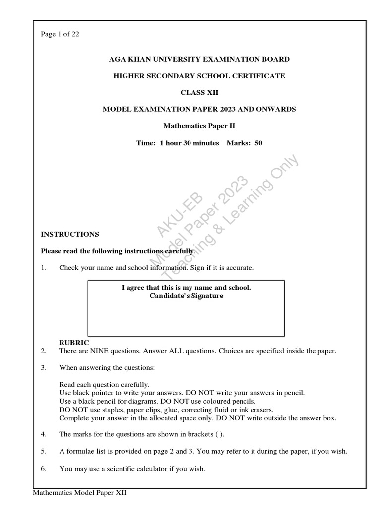 Mathematics Model Paper XII (Paper II) | PDF | Ellipse | Mathematics