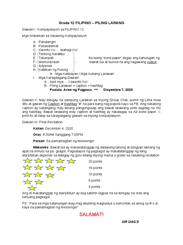 Grade - 12 - FILIPINO PL | PDF