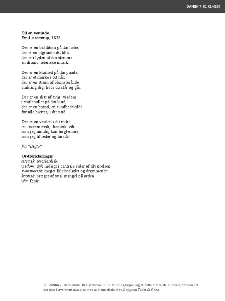 Emil Aarestrup - Til en Veninde | PDF