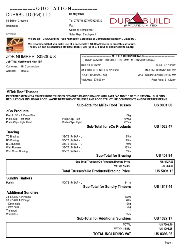 Hit Construction Northwood 02 Trusses and Beams On IBR Sheets | PDF