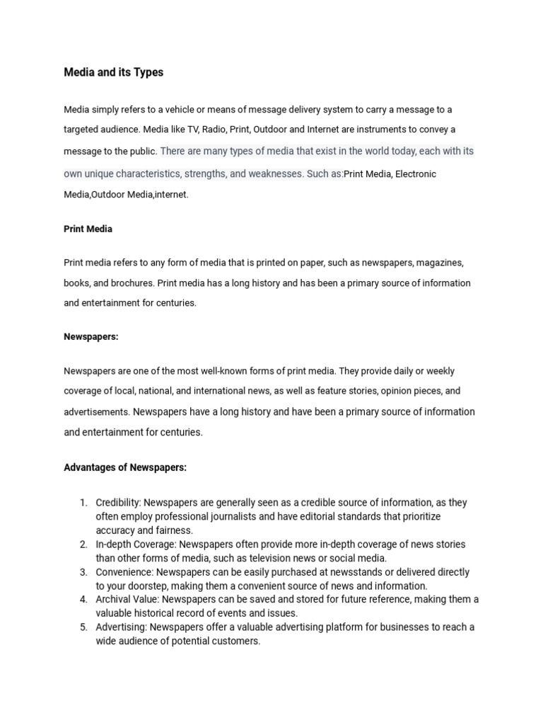 Media and Its Types | PDF | Mass Media | Newspapers
