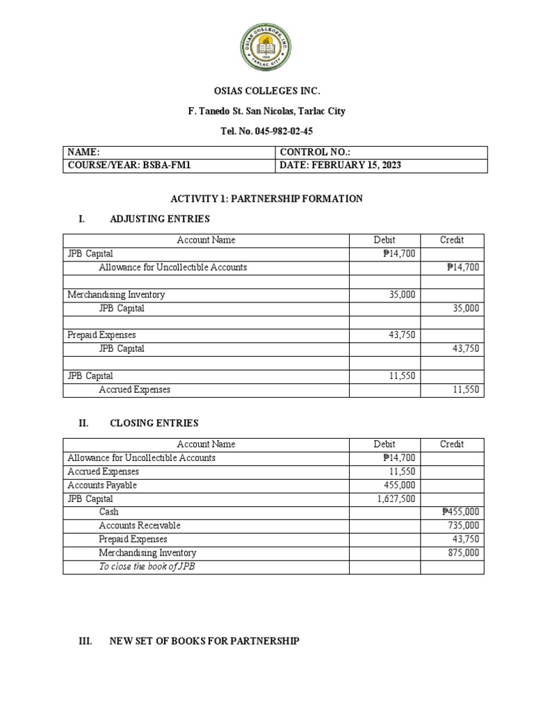 Accounting2 Activity1 | PDF | Debits And Credits | Balance Sheet