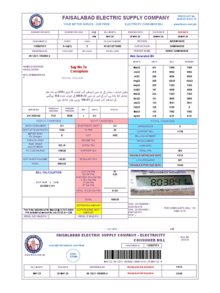 FESCO ONLINE BILL - Compressed | PDF | Fee | Taxes