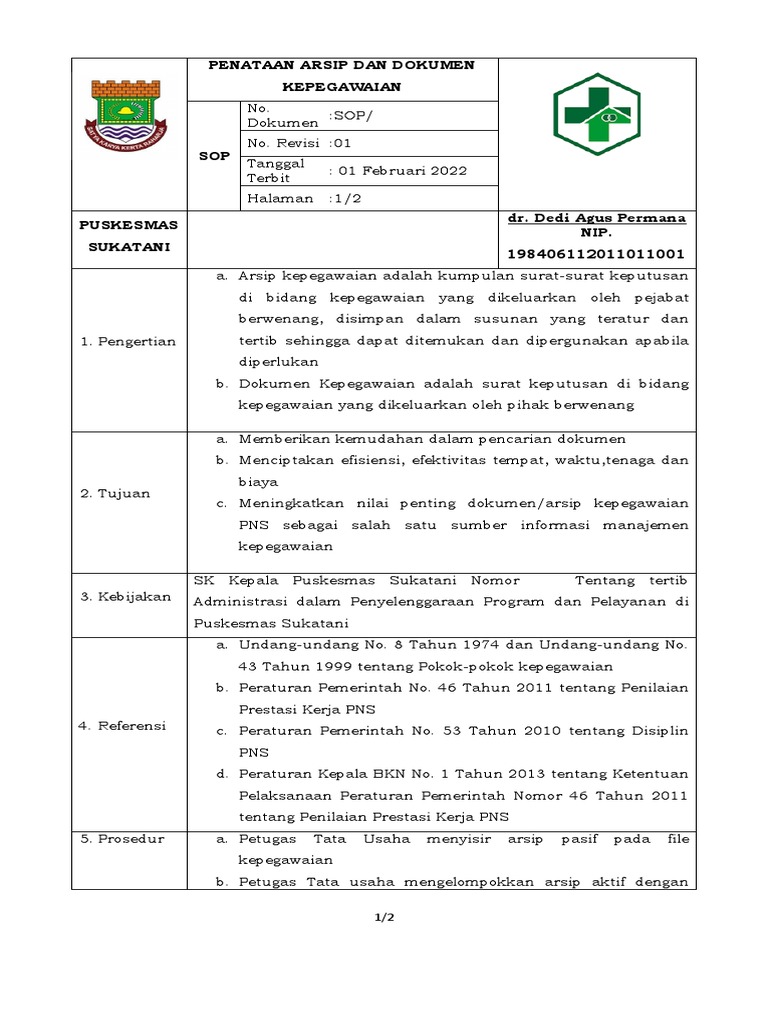 Sop Penataan Arsip Dan Dokumen Kepegawaian | PDF