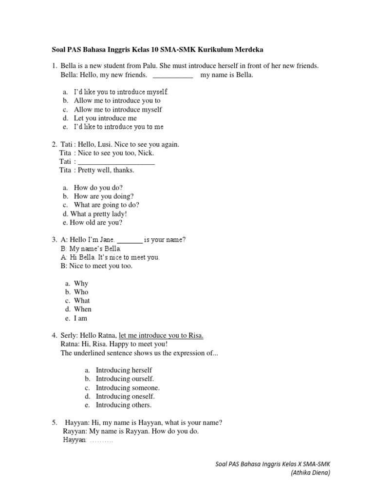Soal PAS Bahasa Inggris Kelas 10 SMA | PDF