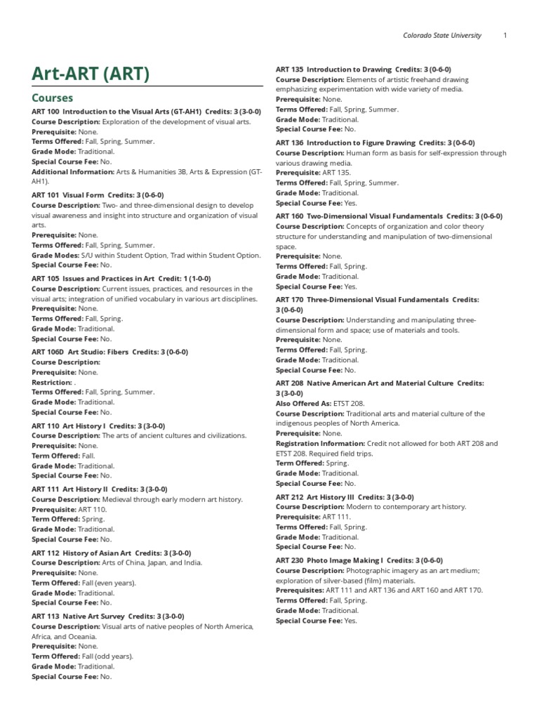 Colorado State University Art Courses | PDF | Textiles | Printmaking