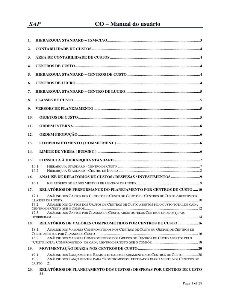 Manual do Usuário SAP CO | PDF | Orçamento | Contabilidade