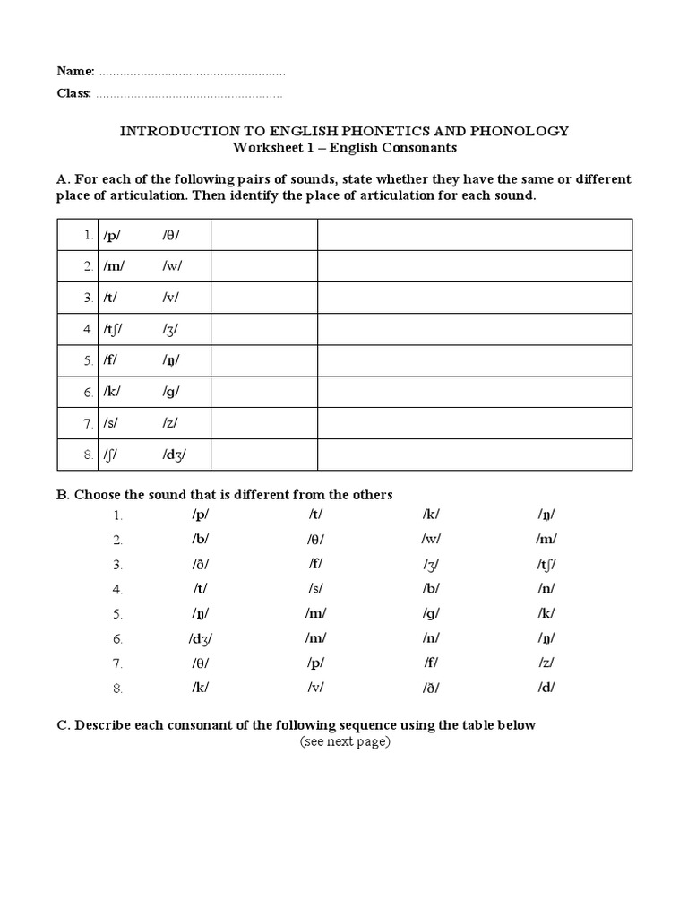 Worksheet 1 - English Consonants | PDF