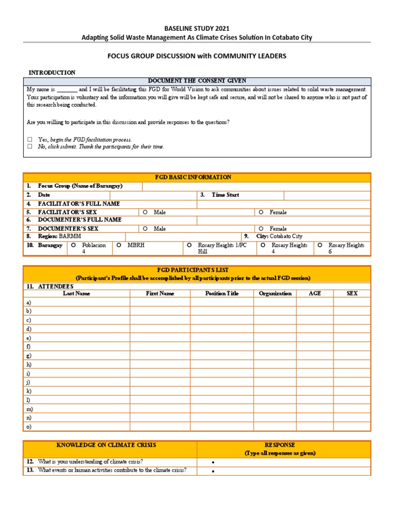 Template For Focus Group Discussion | PDF | Recycling | Waste