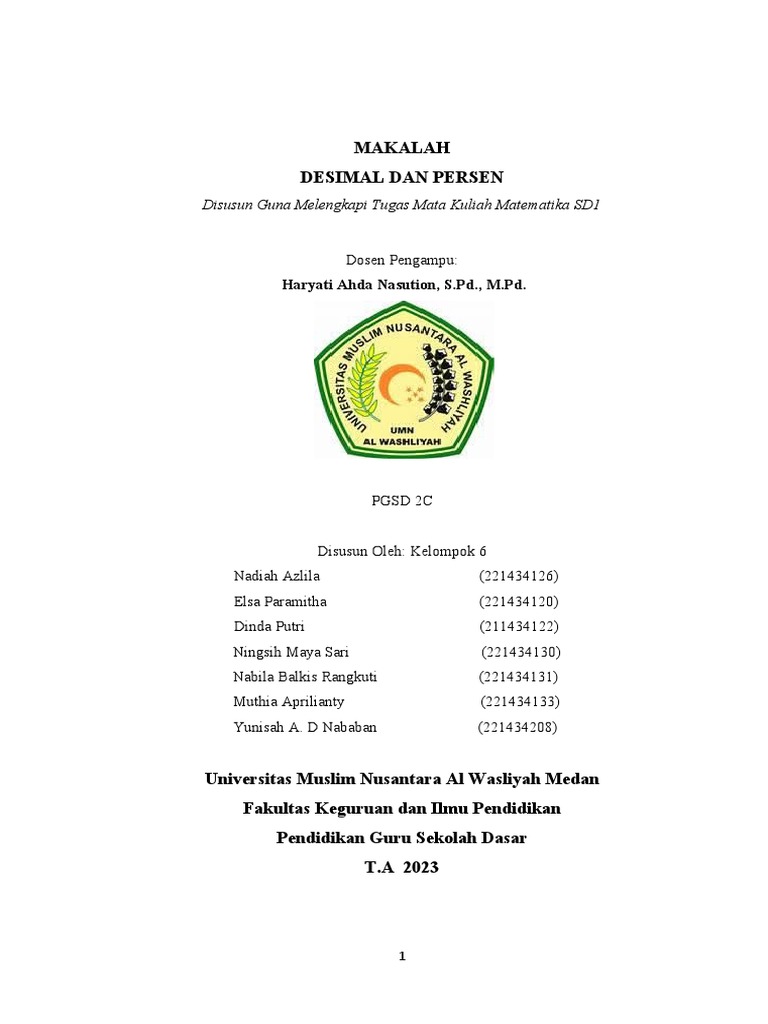 Makalah Persen Dan Desimal - Matkul MM - Kel 2 - 2C PGSD | PDF