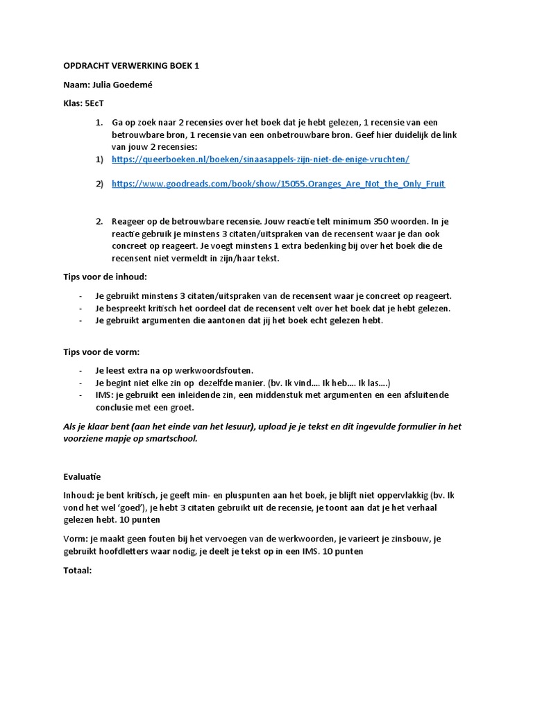 Opdracht Verwerking Boek 1 | PDF