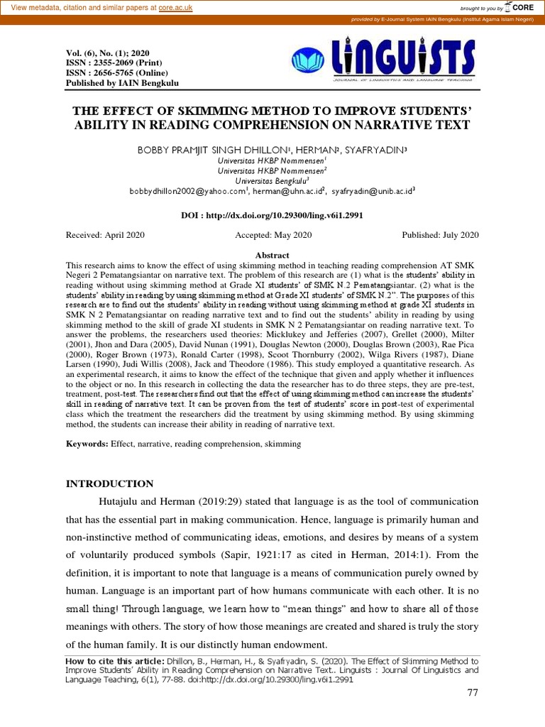 The Effect of Skimming Method To Improve Students' Ability in Reading ...
