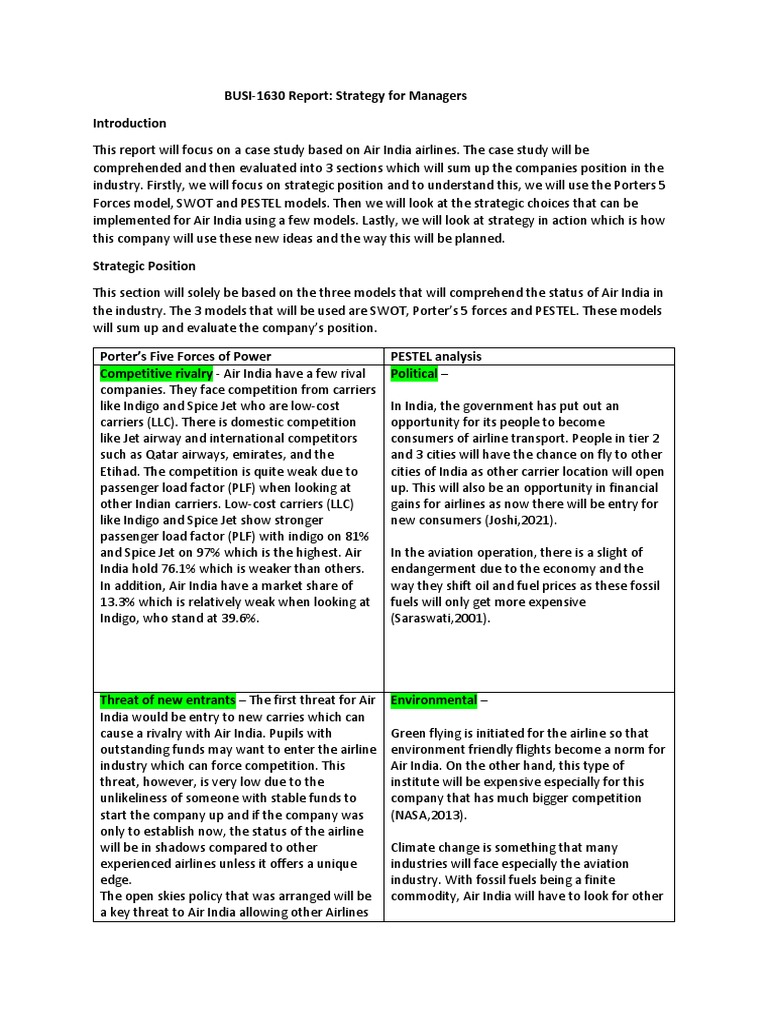 Air India Strategic Analysis Report | PDF | Airlines | Low Cost Carrier