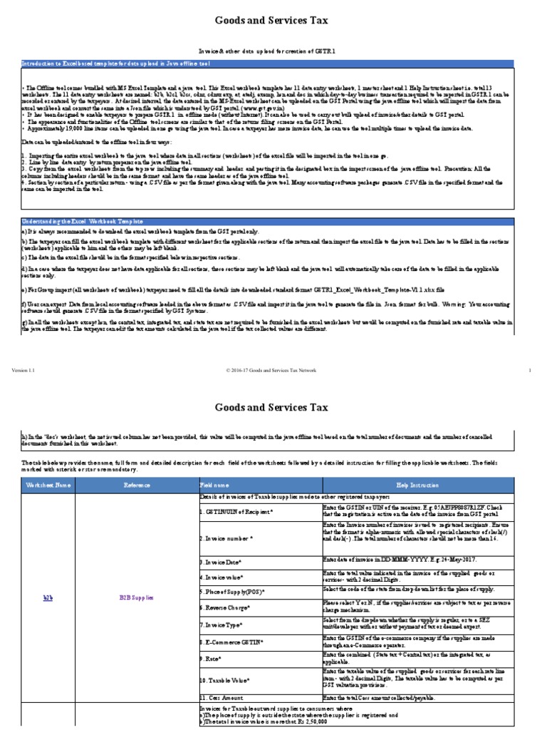 GSTR 1 Data Upload Guide in Excel | PDF | Invoice | Microsoft Excel