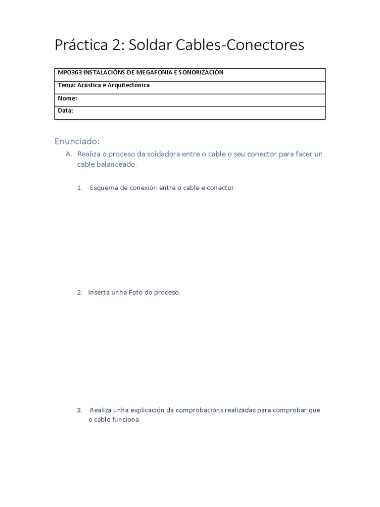Práctica 2 Soldado Cables e Conectores | PDF