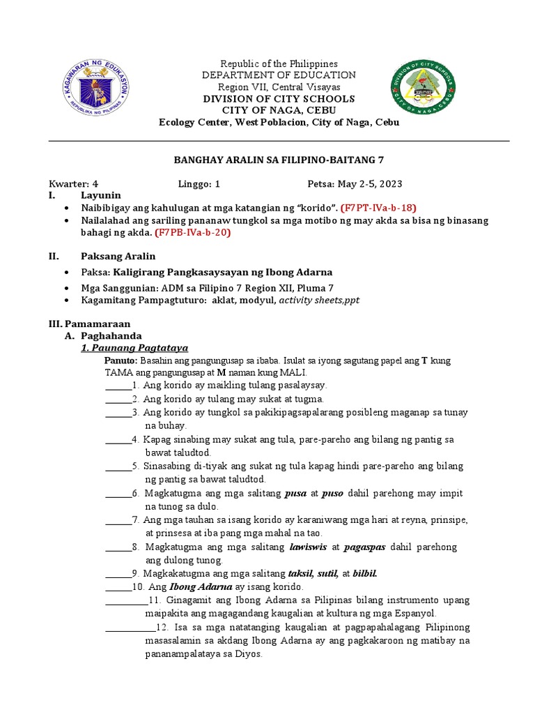 FILIPINO 7 Q4 Week 1 | PDF