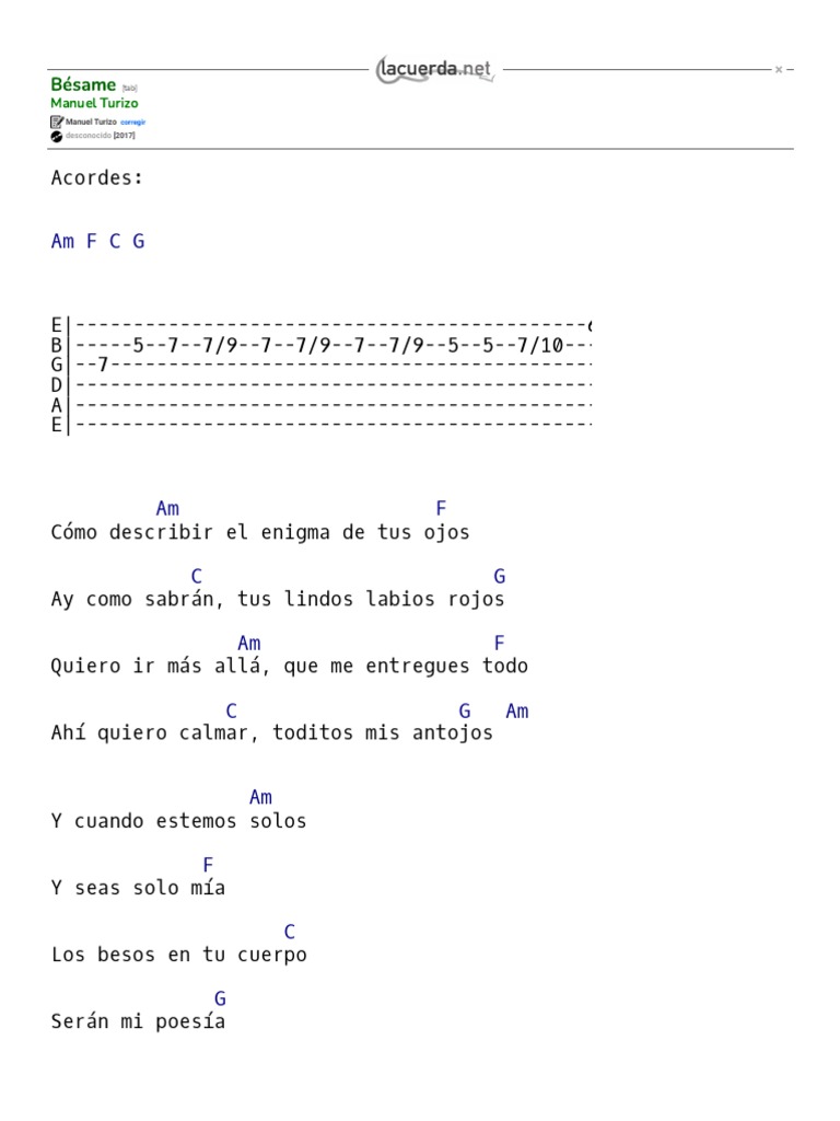 BESAME, Manuel Turizo - Tablatura | PDF