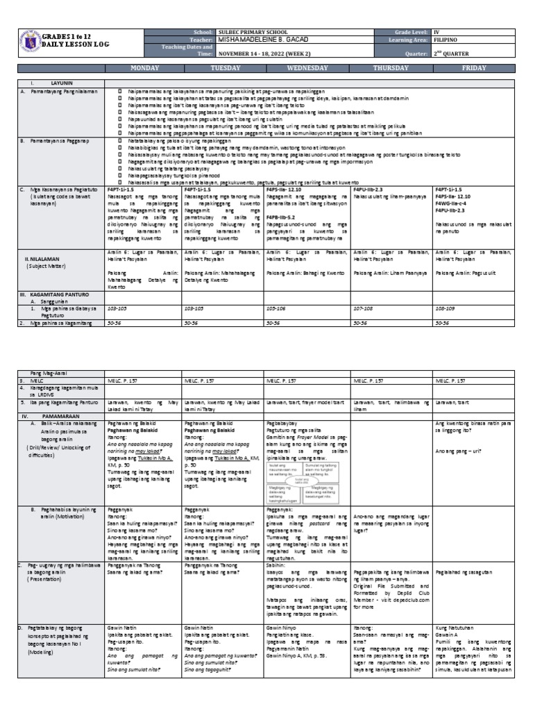 Dll Filipino 4 q2 w2 | PDF