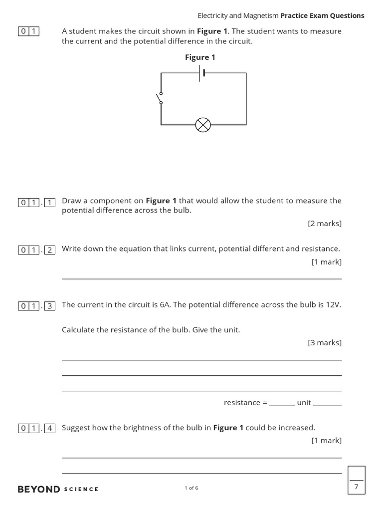 Electricity and Magnetism Practice Exam Questions Higher | PDF