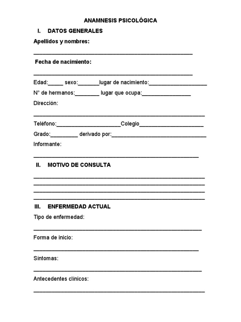 Anamnesis Psicológica | PDF